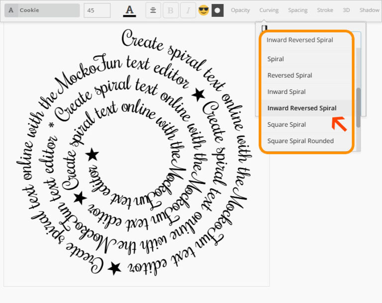 Spiral Text Generator - MockoFUN 🌀